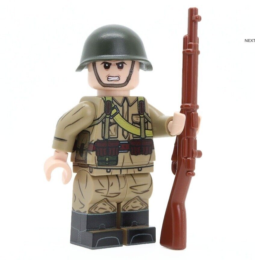 WW2 Soviet Rifleman (M35) Minifigure Custom Printed NEW United Bricks ...